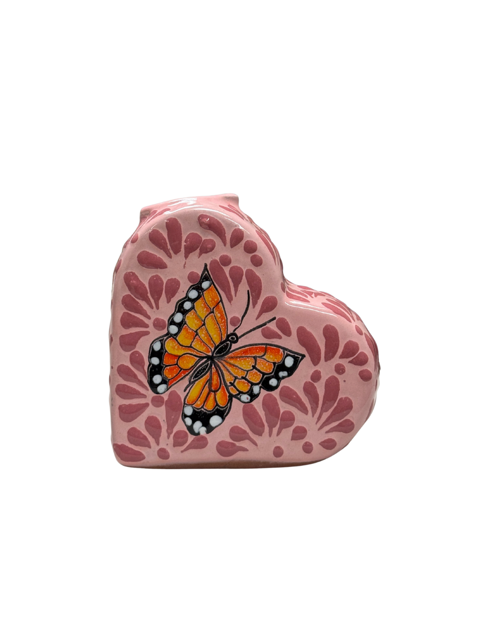 FLORERO CORAZON ROSA CON MARIPOSAS – JALIXCO IMPORTS